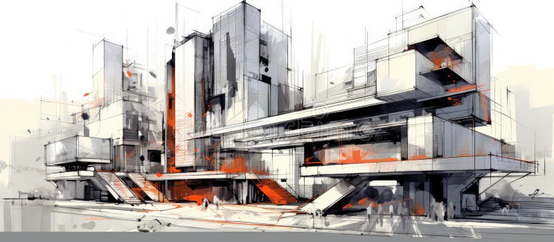 Architectural Drawing of a Skyscraper with Numerous Windows Stock Photo ...