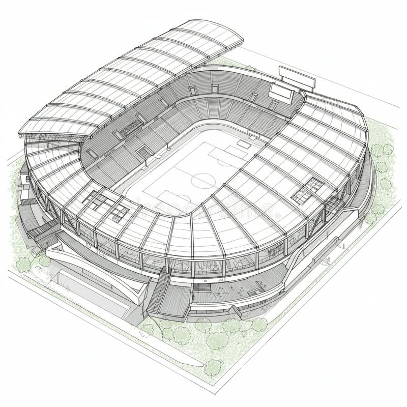 Architectural Drawing of a Stadium Featuring a Large Oval-shaped ...