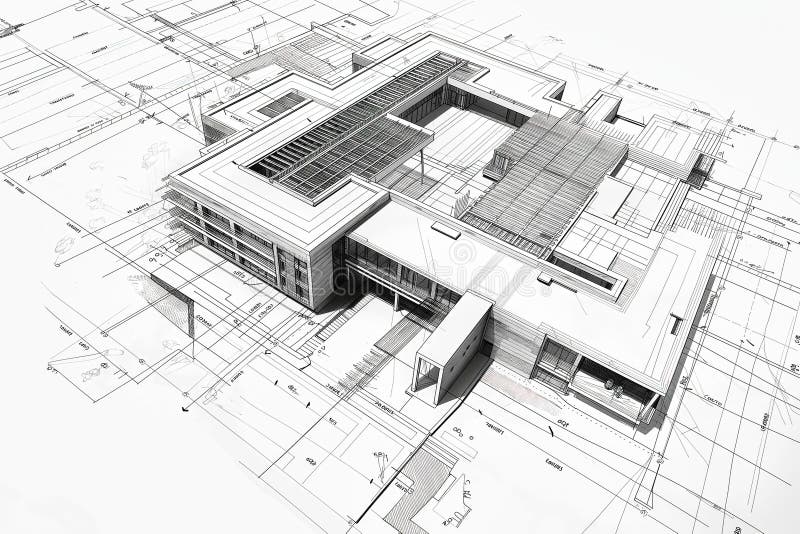Architectural Drawing and Three-dimensional Model of a Public Building ...