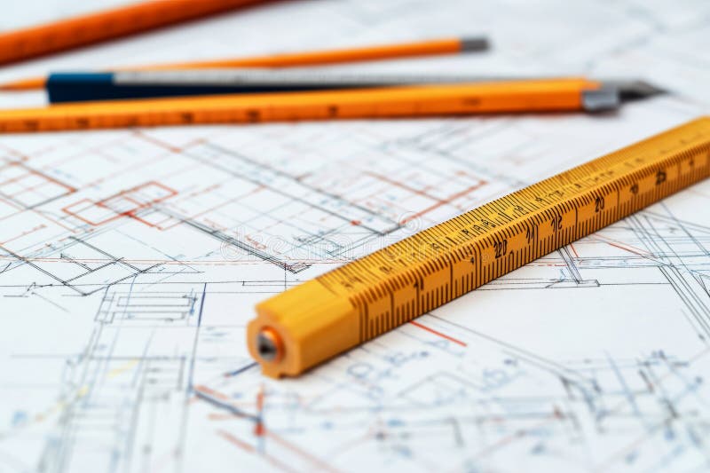 Architectural Drawing Tools and Instruments on Plans Stock Illustration ...