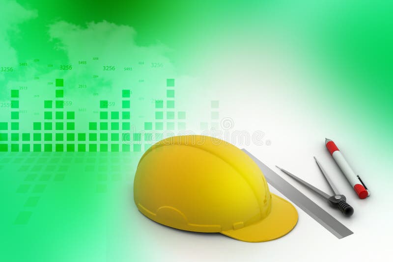 Architectural Drawing Tools with Safety Hat Stock Illustration ...
