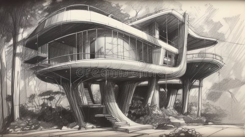 An Architectural Drawing of a Tree House Stock Illustration ...