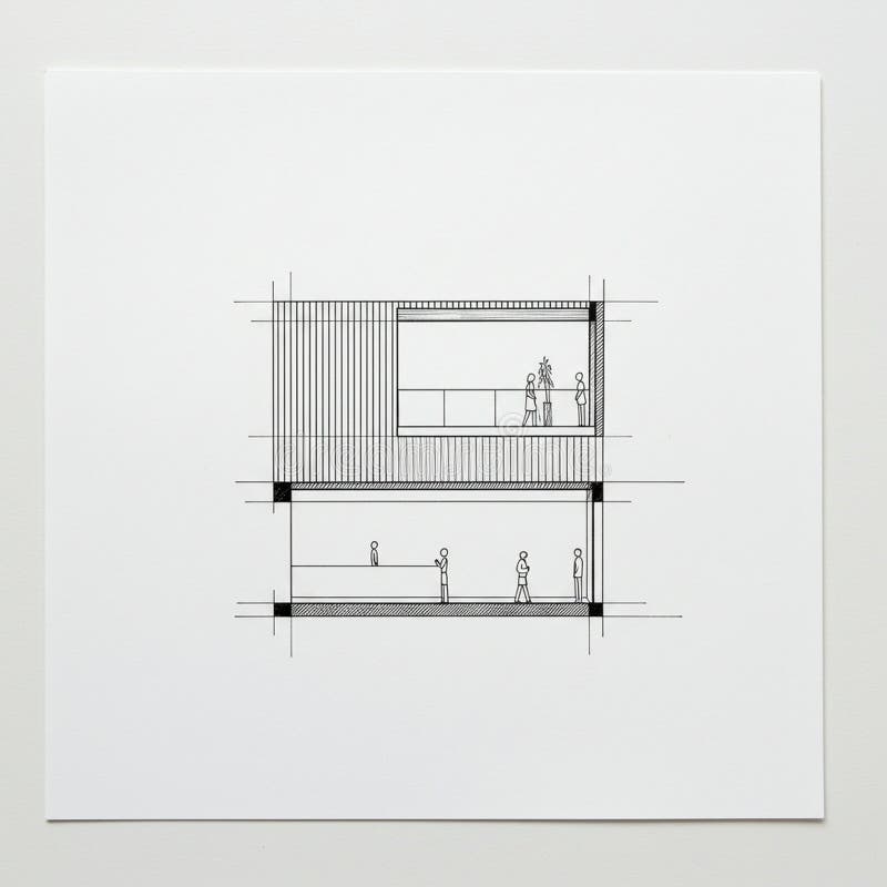 Architectural Drawing of a Two-level Building Section. the Design ...