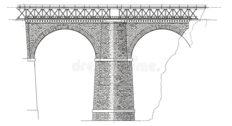 Architectural Drawing of a Viaduct Featuring Two Arches Supported by a ...