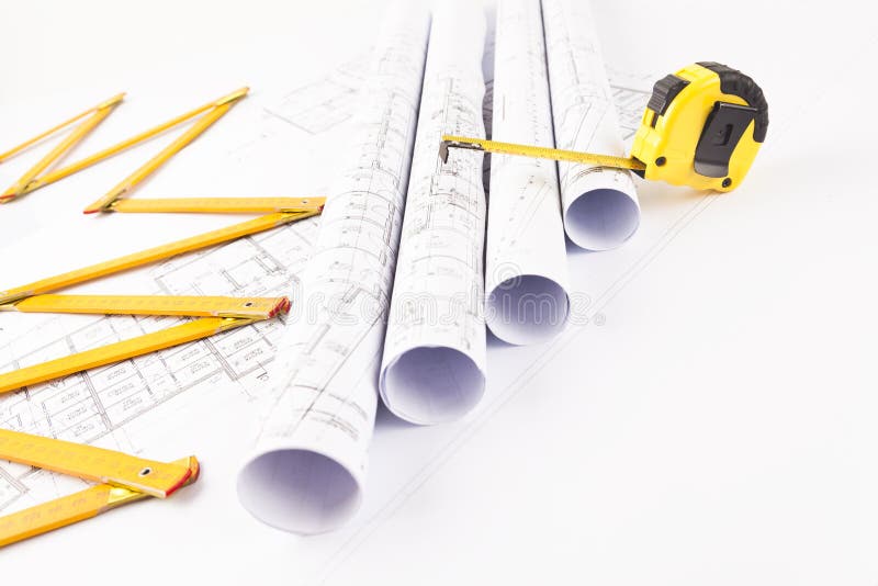 Architectural Drawings and Construction Tools Stock Image - Image of ...