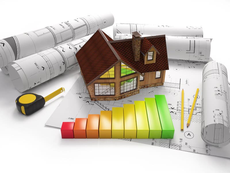 Architectural Drawings with Construction Tools Stock Illustration ...
