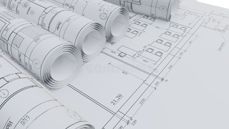 Architectural Drawings. Flat and Rolled Stock Illustration ...