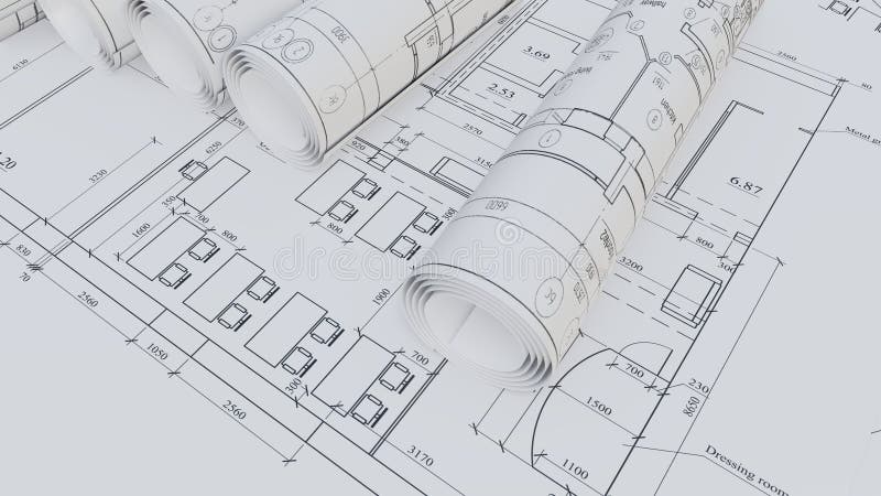 Architectural Drawings. Flat and Rolled Stock Illustration ...