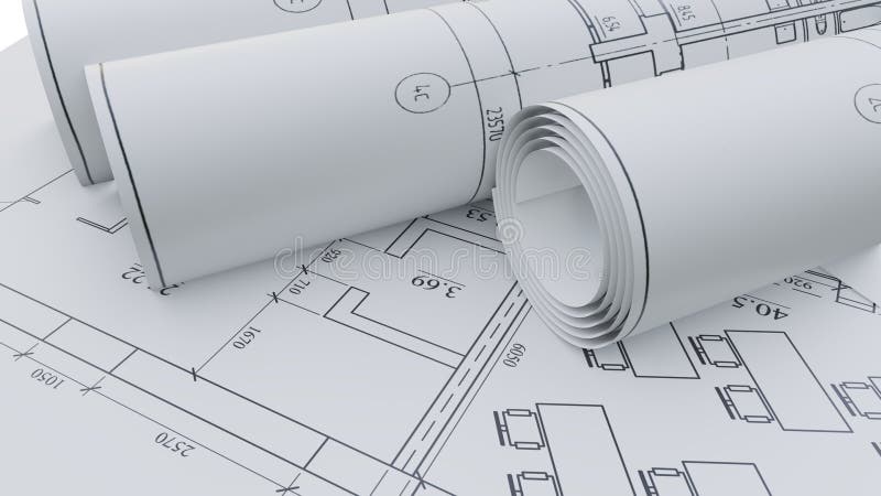 Architectural Drawings. Flat and Rolled Stock Illustration ...