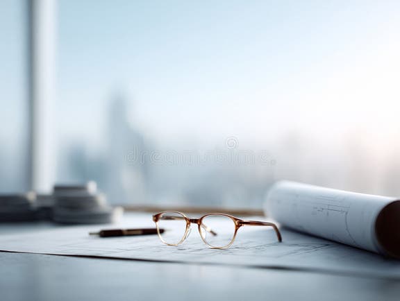 Architectural Drawings with Glasses and Pen, Representing Vision ...