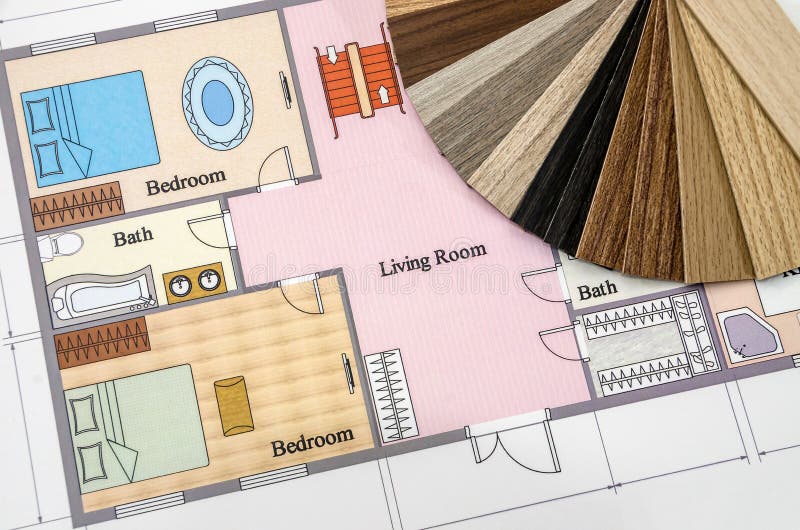 Architectural Drawings on Paper and Samples of Colors. Stock Photo ...