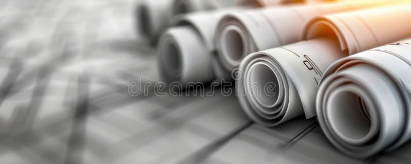 Architectural Drawings Rolled Up a Close-Up Image of Blueprints for ...
