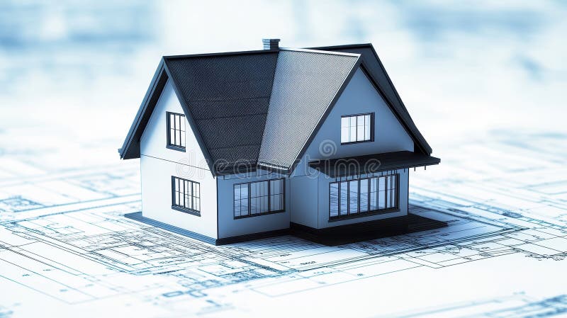 Architectural Dream a Detailed House Model on Blueprint, Modern Design ...