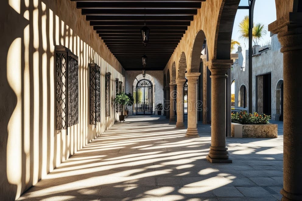 Architectural Elegance of a Sunlit Corridor with Bold Shadows in a ...