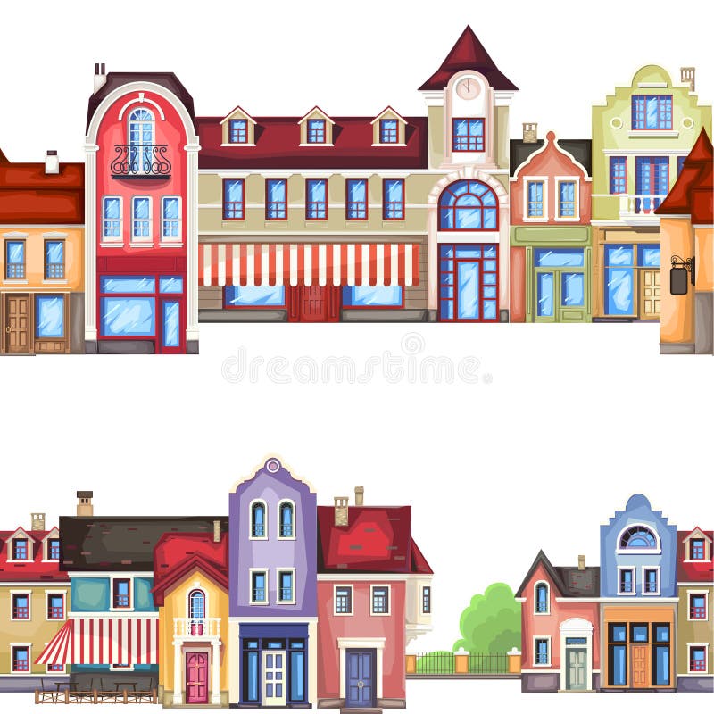 Small Town Street with Shop Stock Vector - Illustration of exterior ...