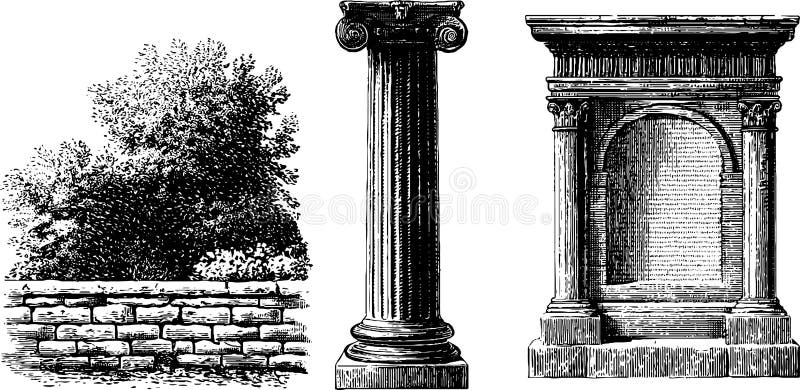 Architectural Elements and Nature - Engraved Illustrations of Column ...