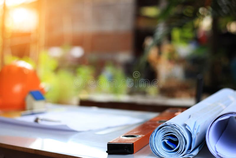 Architectural and Engineer Office Desk Background Construction Project ...