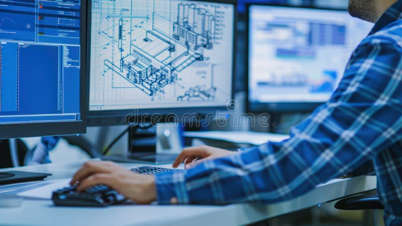 Architectural Engineer Using a Computer-aided Design (CAD) Software Stock Illustration ...