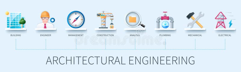 Architectural Engineering Banner with Icons Vector Infographic in 3d ...