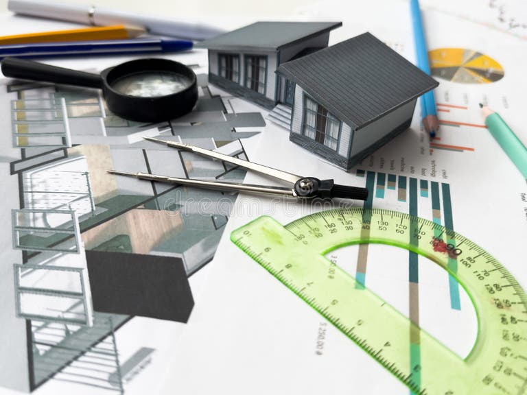 Architectural Engineering Design Plan Drawing on the Table. Architect S ...