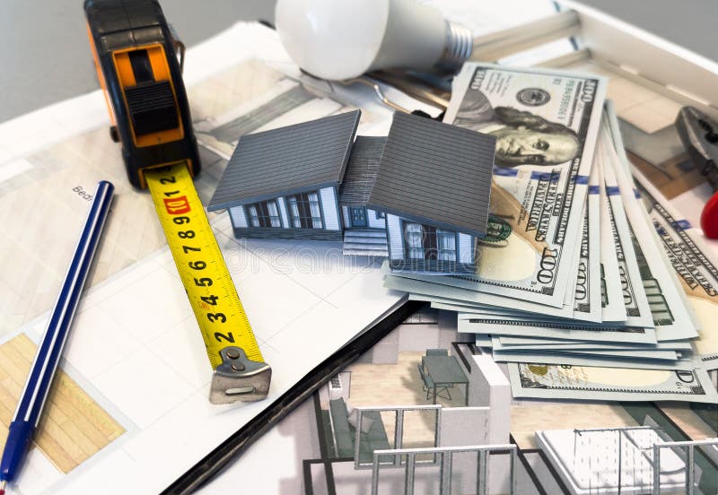 Architectural Engineering Design Plan Drawing on the Table. Architect S ...