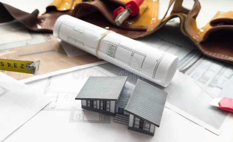 Architectural Engineering Design Plan Drawing on the Table. Architect S ...