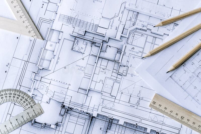 Architectural Engineering Design Plan Drawing on the Table. Architect S ...