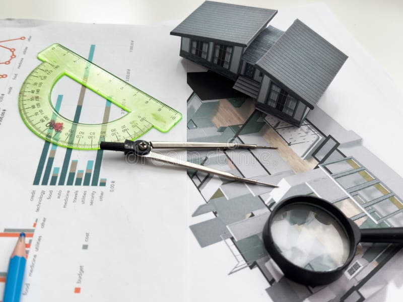 Architectural Engineering Design Plan Drawing on the Table. Architect S ...