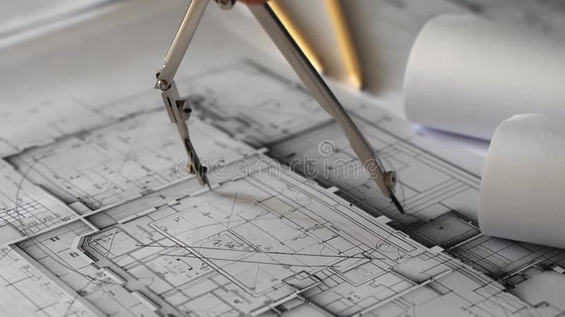 Architectural Engineering Design Plan Drawing on the Table. Architect S ...