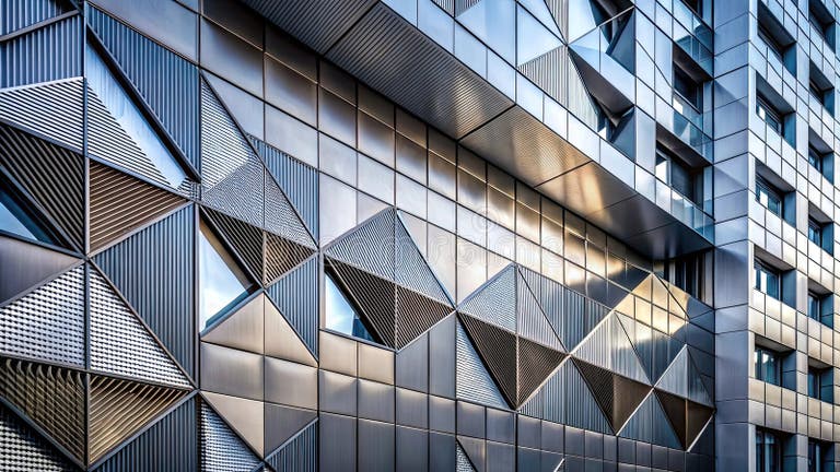 Architectural Facade Featuring a Geometric Pattern of Metal Panels and ...
