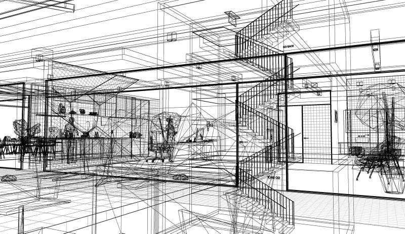 Architectural Wireframe Plan Stock Illustration - Illustration of frame ...