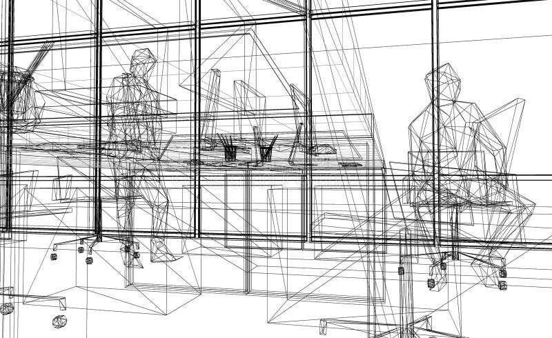 Architectural Floor Perspective Wireframe Design Illustration Stock ...