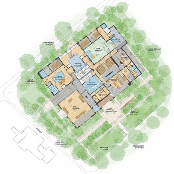Architectural Floor Plan of a Building Surrounded by Greenery. the ...