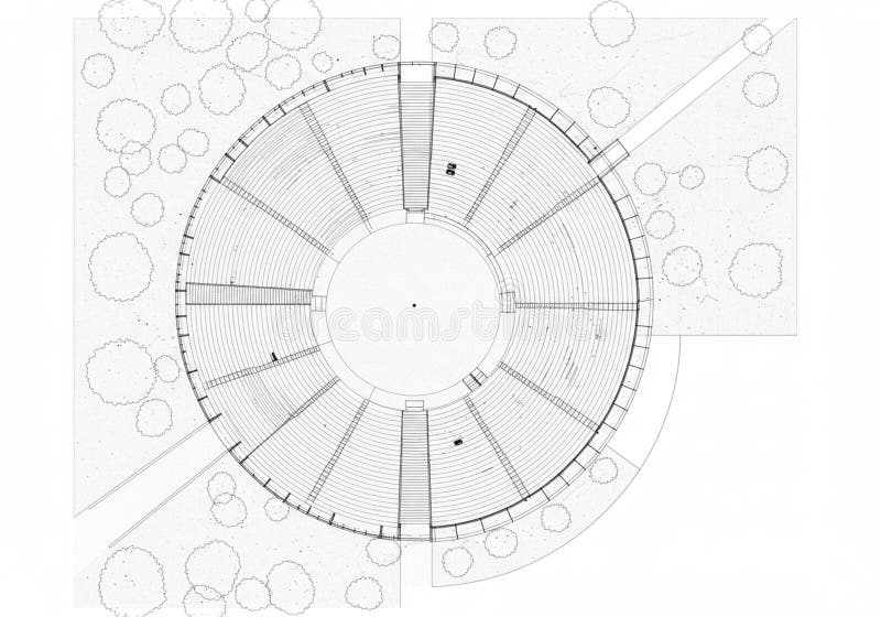 Architectural Floor Plan of a Circular Amphitheater. Several Concentric ...