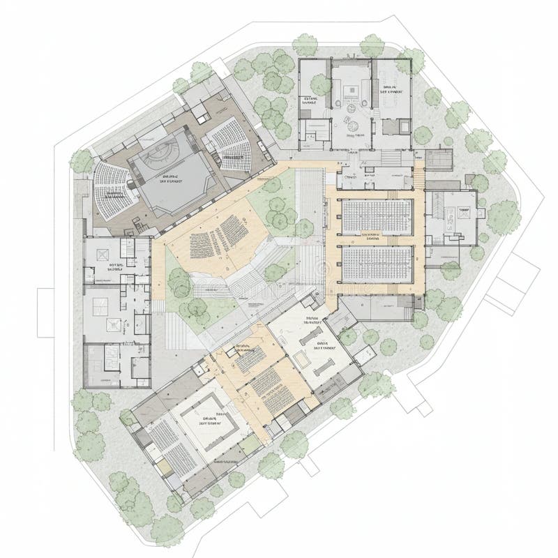 Architectural Floor Plan of a Complex Featuring Multiple Sections and ...