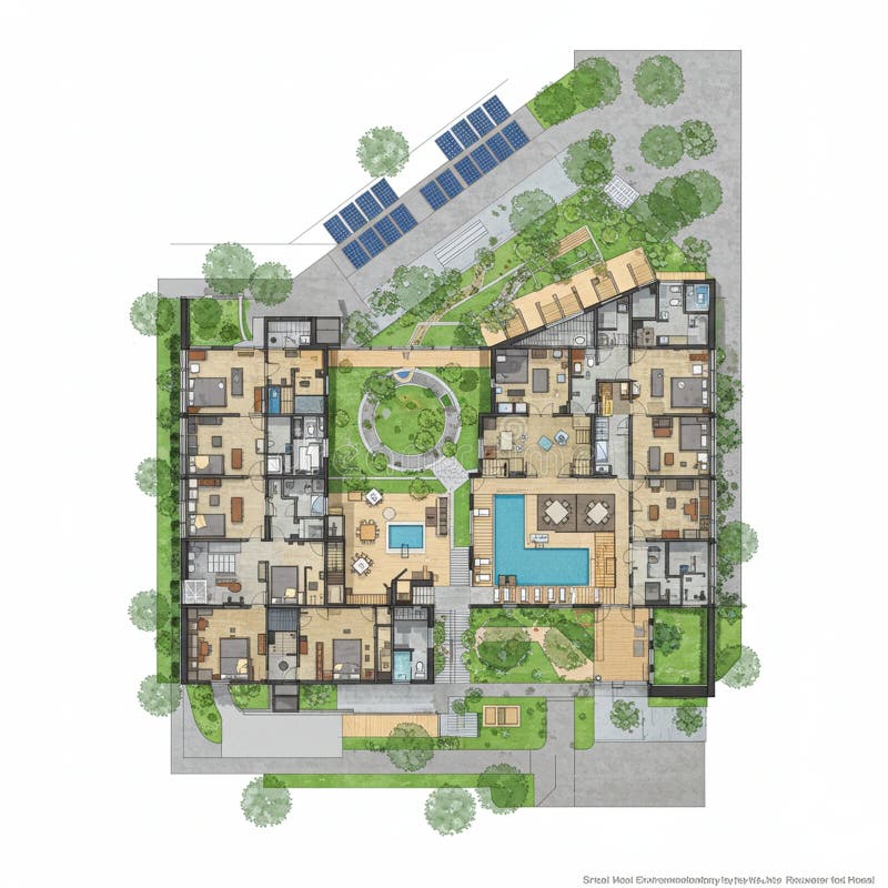 Architectural Floor Plan of a Complex Featuring Residential Units and ...