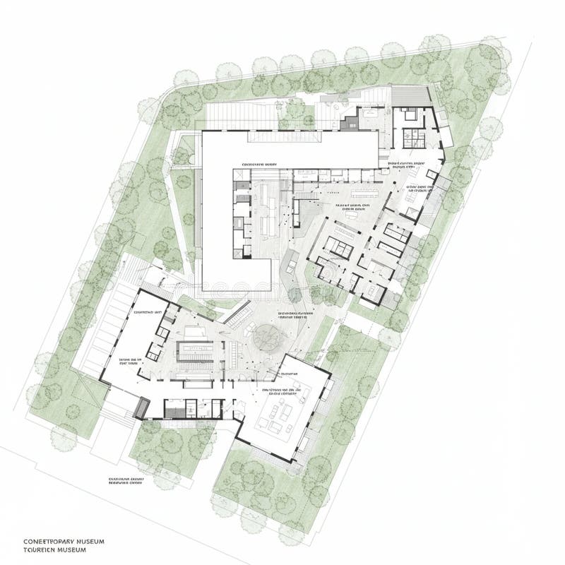 Architectural Floor Plan of a Contemporary Museum, Featuring Various ...