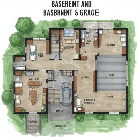 Architectural Floor Plan Depicting a Basement Layout. Features Stock ...