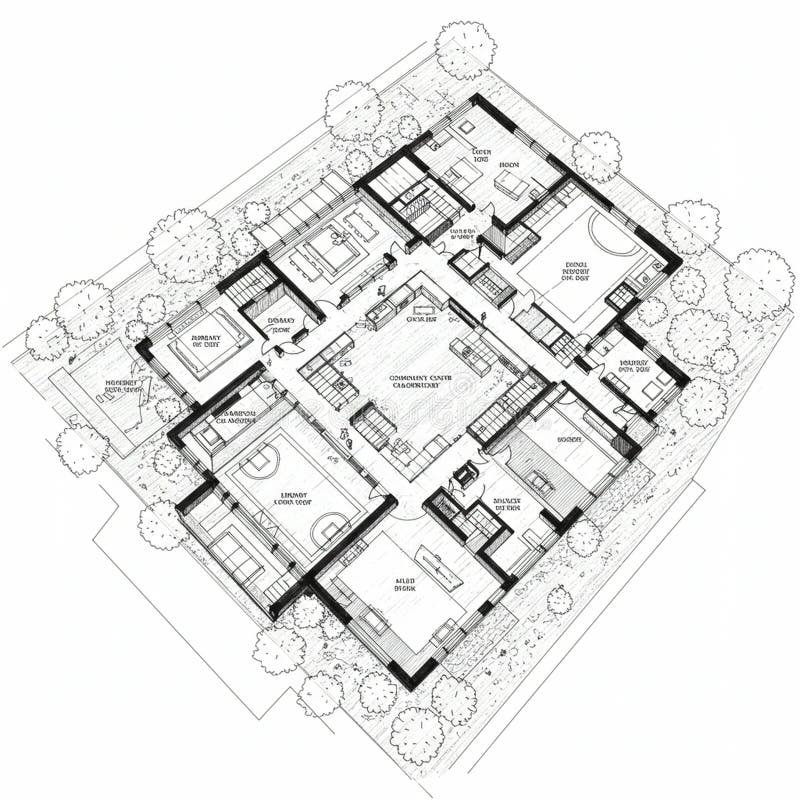 Architectural Floor Plan Depicts a Community Center Complex with ...