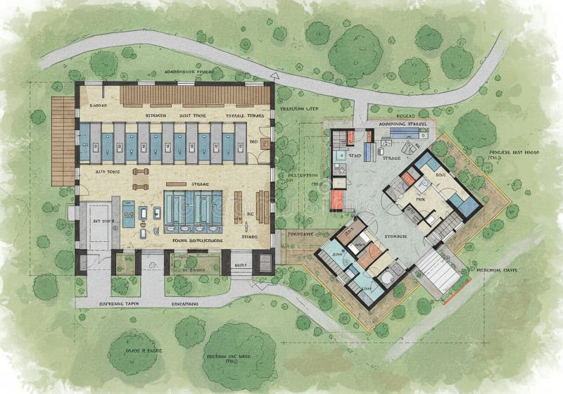 Architectural Floor Plan of a Facility Set in a Landscaped Area with ...