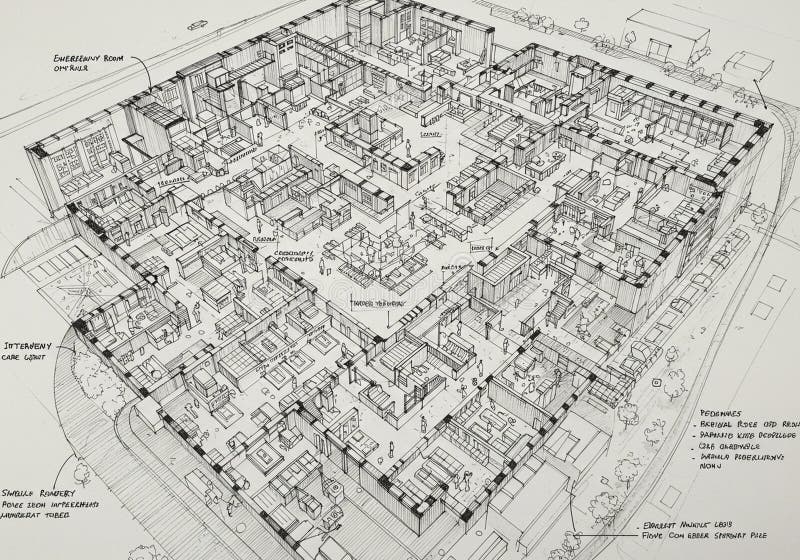 An Architectural Floor Plan Features Intricate Details of a Building ...