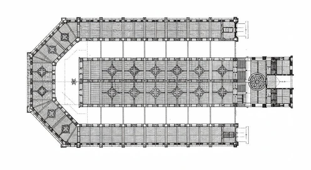 Architectural Floor Plan of a Gothic Cathedral, Featuring a Cruciform ...