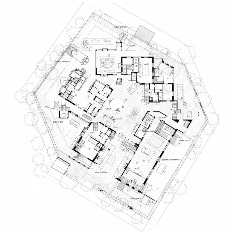 Architectural Floor Plan of a Hexagonal-shaped Building Featuring ...