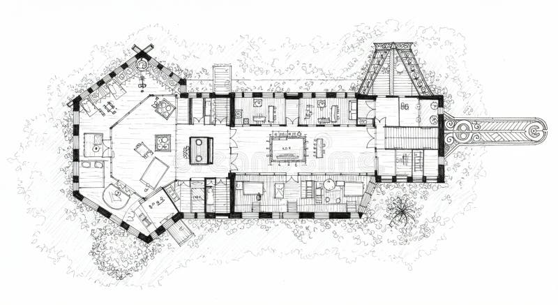Architectural Floor Plan of a House with a Distinctive Layout. Features ...