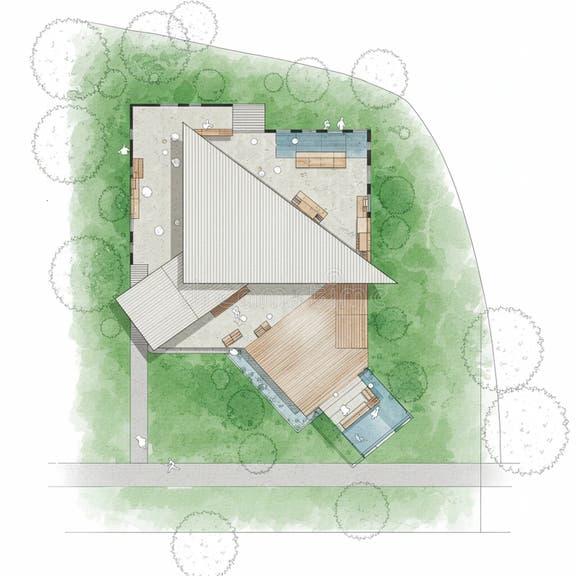 Architectural Floor Plan of a House Featuring a Triangular and ...