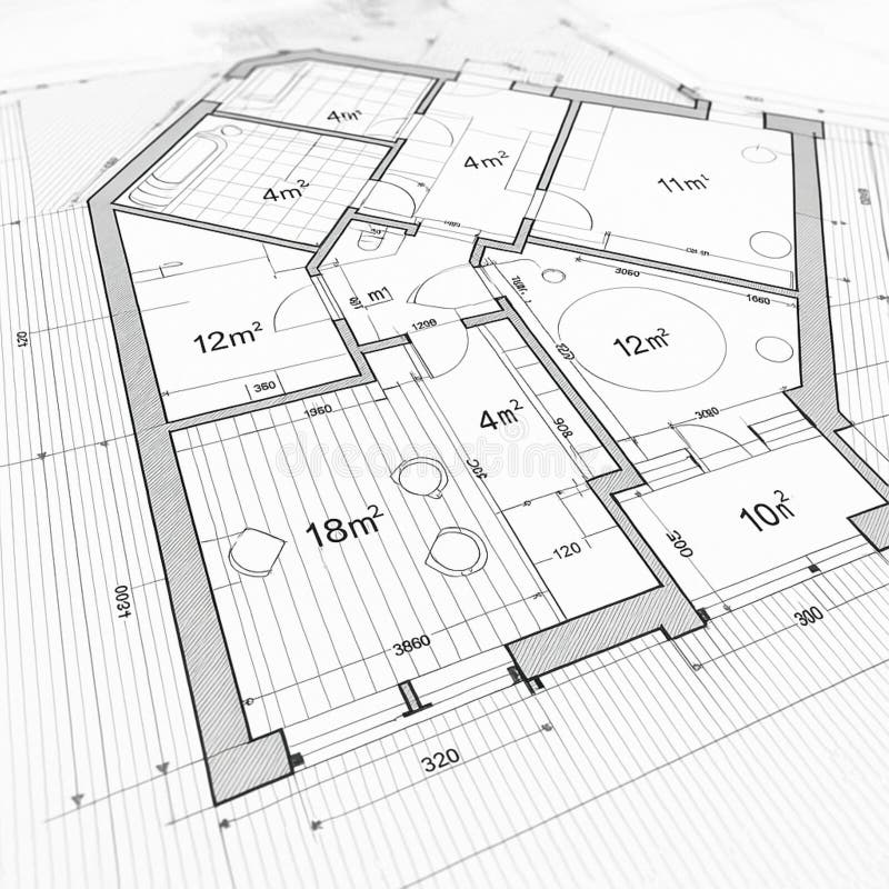 Architectural Floor Plan of a House, Technical Draft with Room Sizes ...