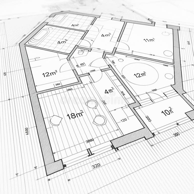Architectural Floor Plan of a House, Technical Draft with Room Sizes ...