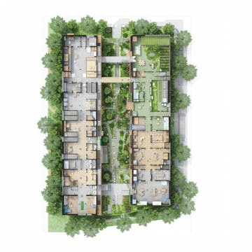 Architectural Floor Plan Illustrating a Rectangular Complex Divided ...