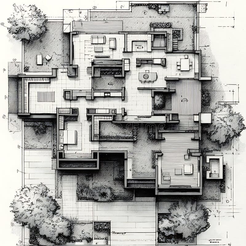 Architectural Floor Plan of a Modern House Emphasizes Open Space and ...