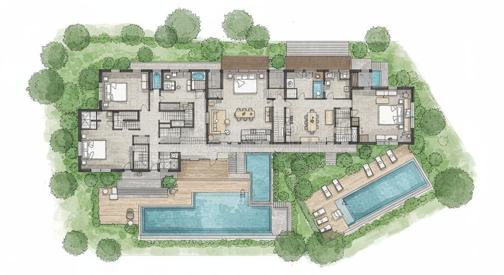 Architectural Floor Plan of a Modern House, Surrounded by Greenery. the ...
